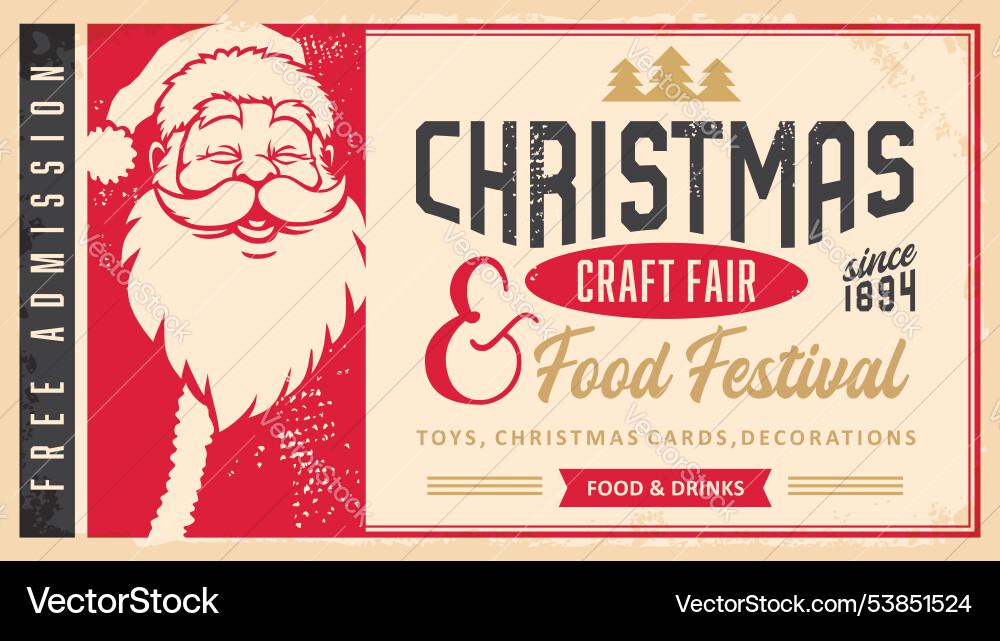 Christmas craft fair ticket template Royalty Free Vector