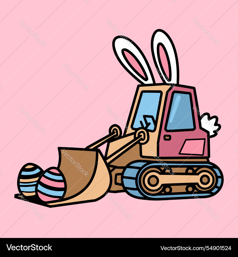 Easter bunny bulldozer with eggs Royalty Free Vector Image