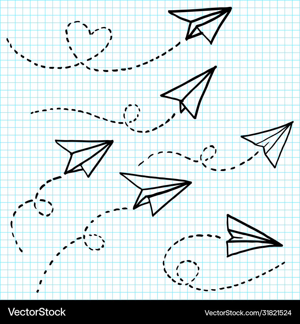 Hand drawn paper airplane doodle plane Royalty Free Vector
