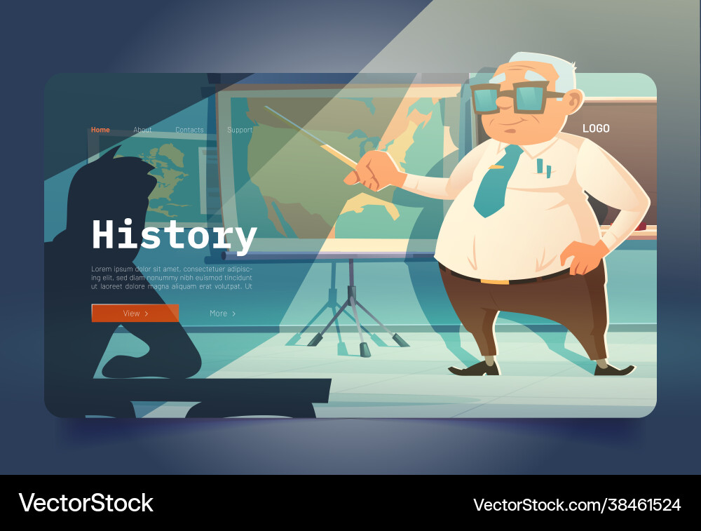 History learning banner with teacher in classroom Vector Image