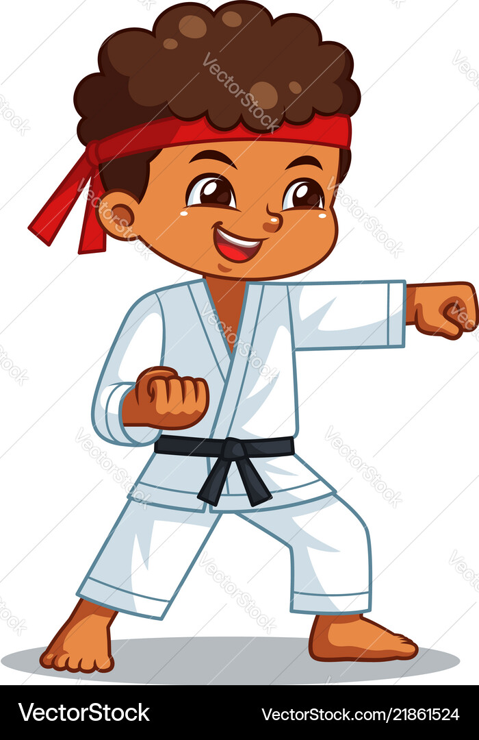 Karate boy performing fist technique Royalty Free Vector