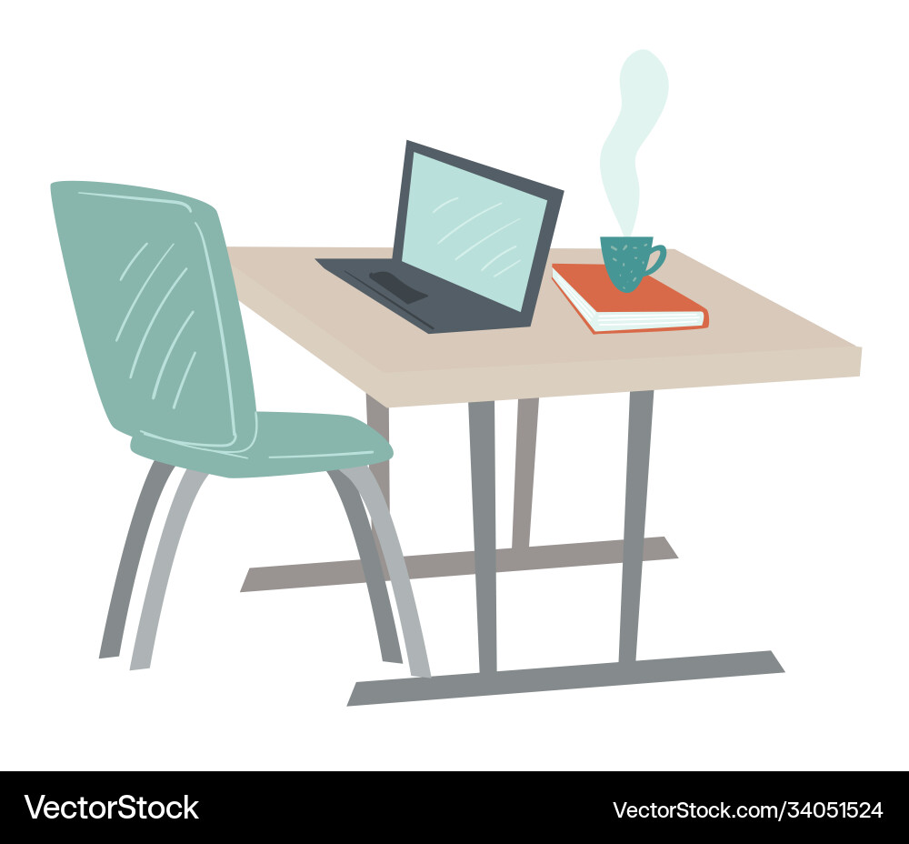 Simple office interior table and laptop Royalty Free Vector