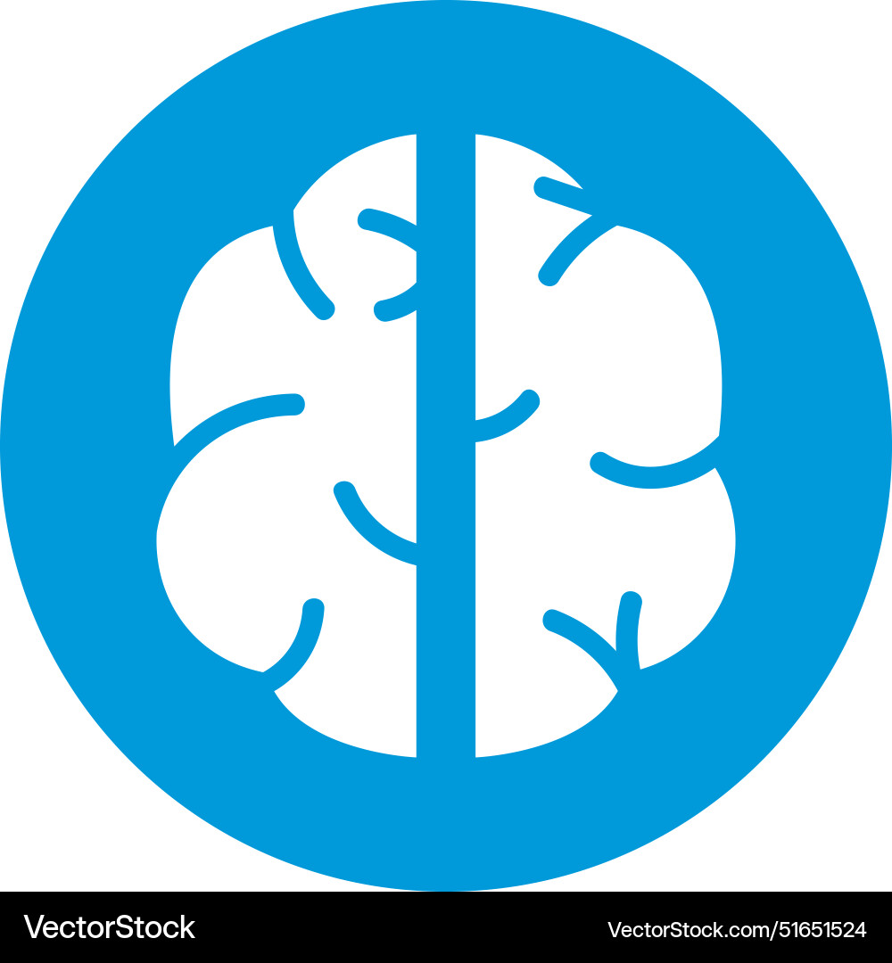 Stylized blue brain icon circular format divided Vector Image