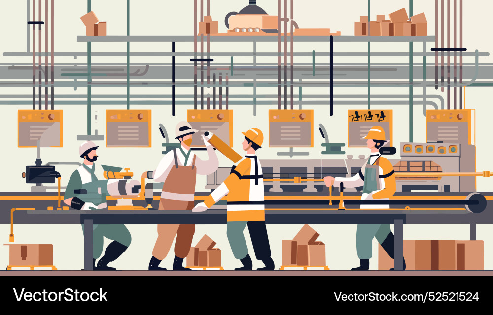 Workers operate machinery industrial manufacturing