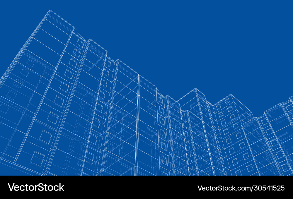 Wire-frame model a multi-storey building Vector Image