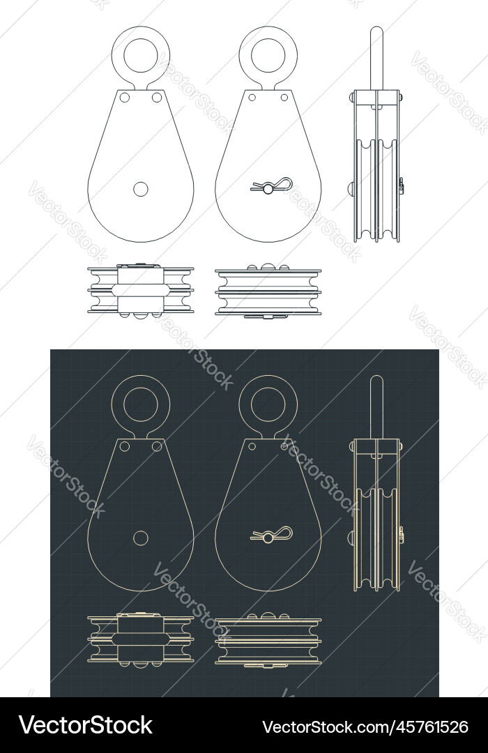 Double sheave suspended block blueprints Vector Image