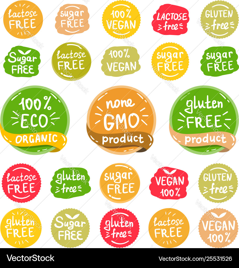 Eco organic bio logos stickers set Royalty Free Vector Image