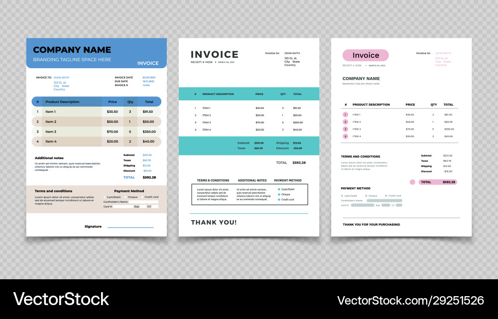 Invoice template bill receipt design quotation Vector Image