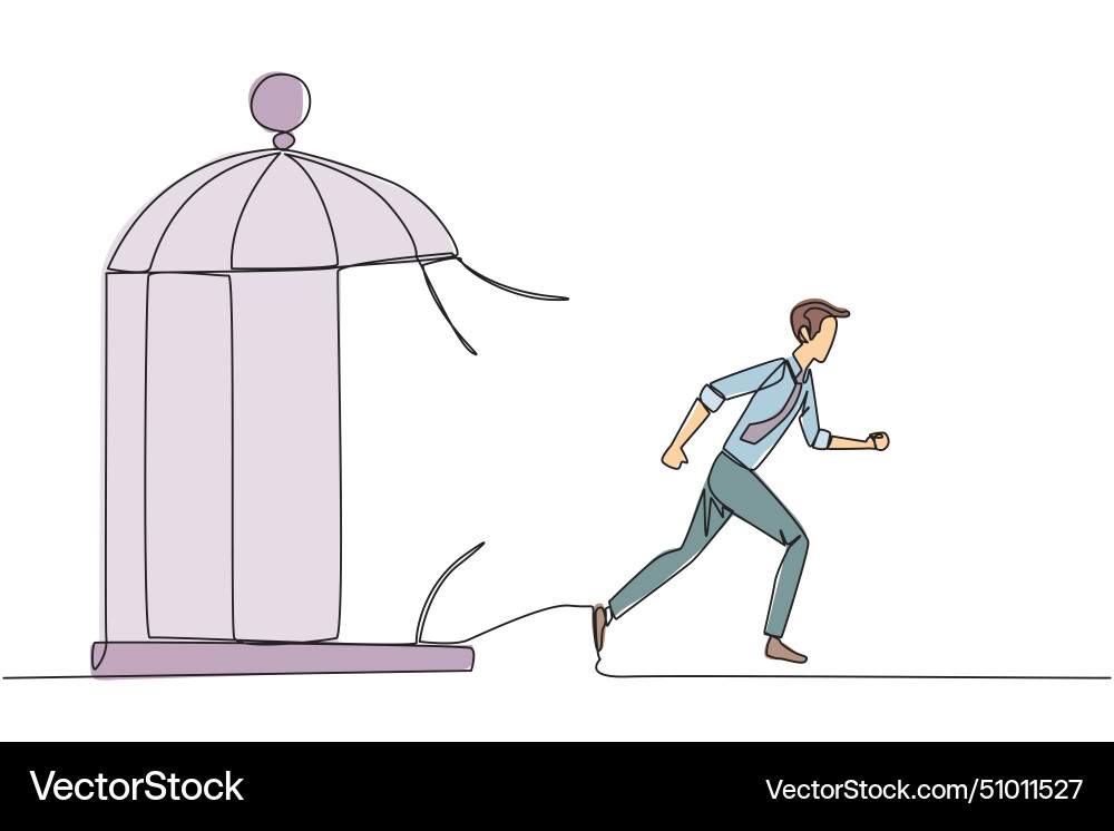 Continuous one line drawing businessman trapped Vector Image