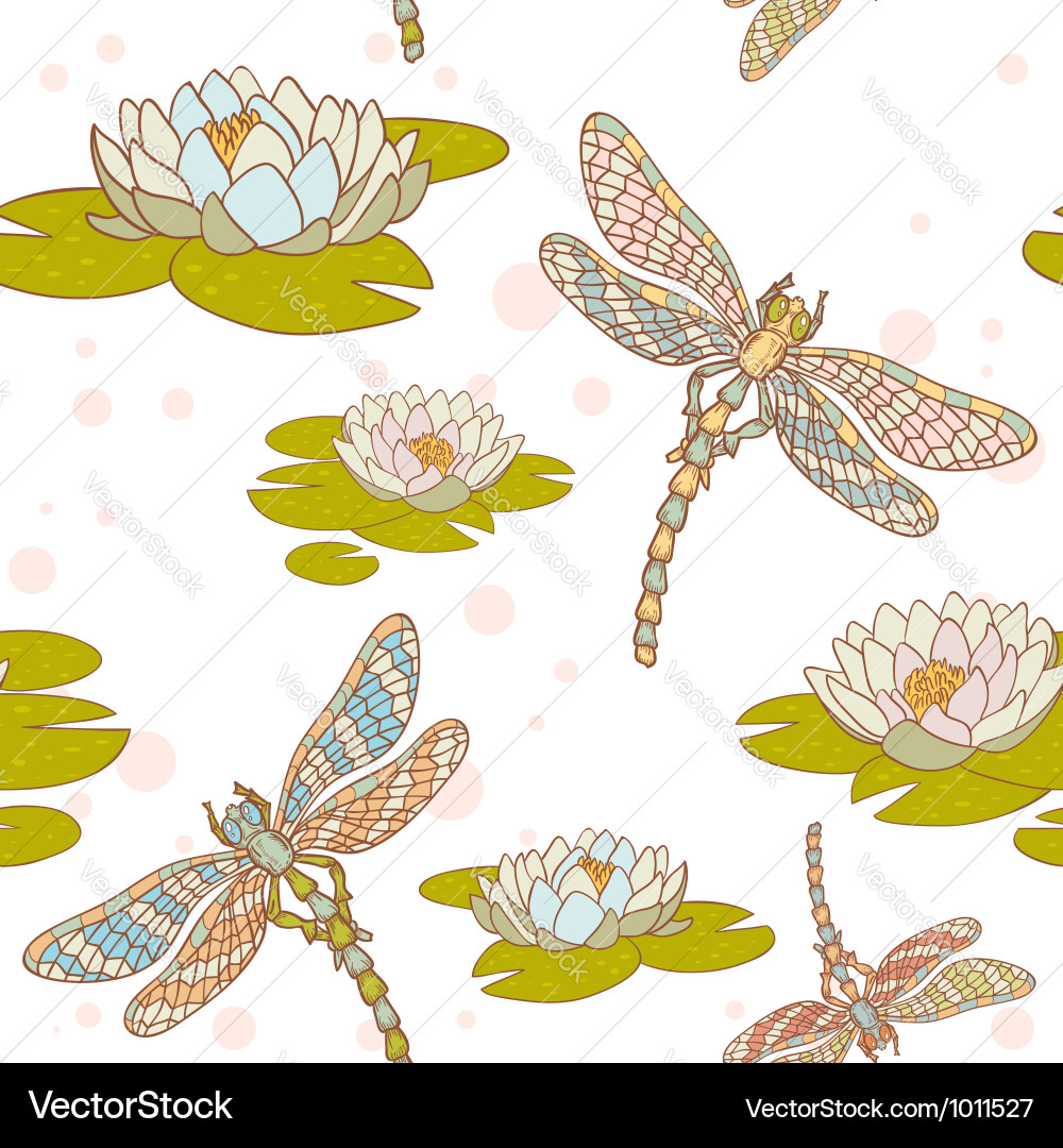 Dragonfly lotus seamless Royalty Free Vector Image