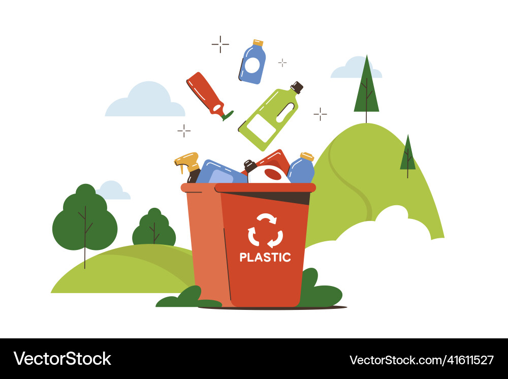 Flat trash can with waste plastic bottles Vector Image