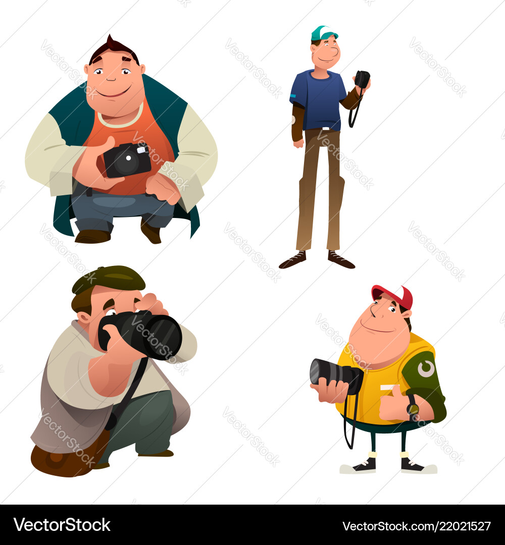 Funny photographer characters holding a camera Vector Image