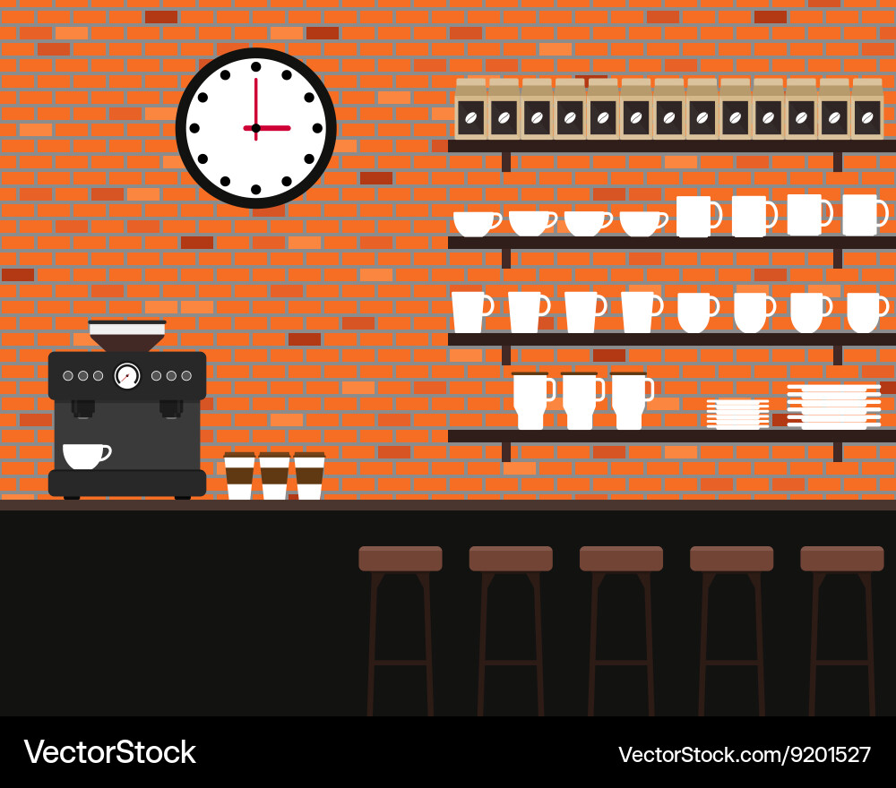 Interior coffee shop brick texture flat design Vector Image