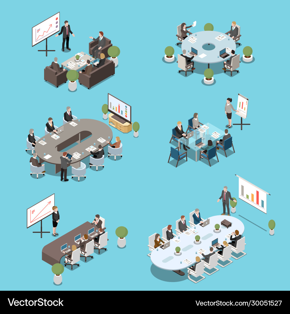 Meeting room isometric set Royalty Free Vector Image