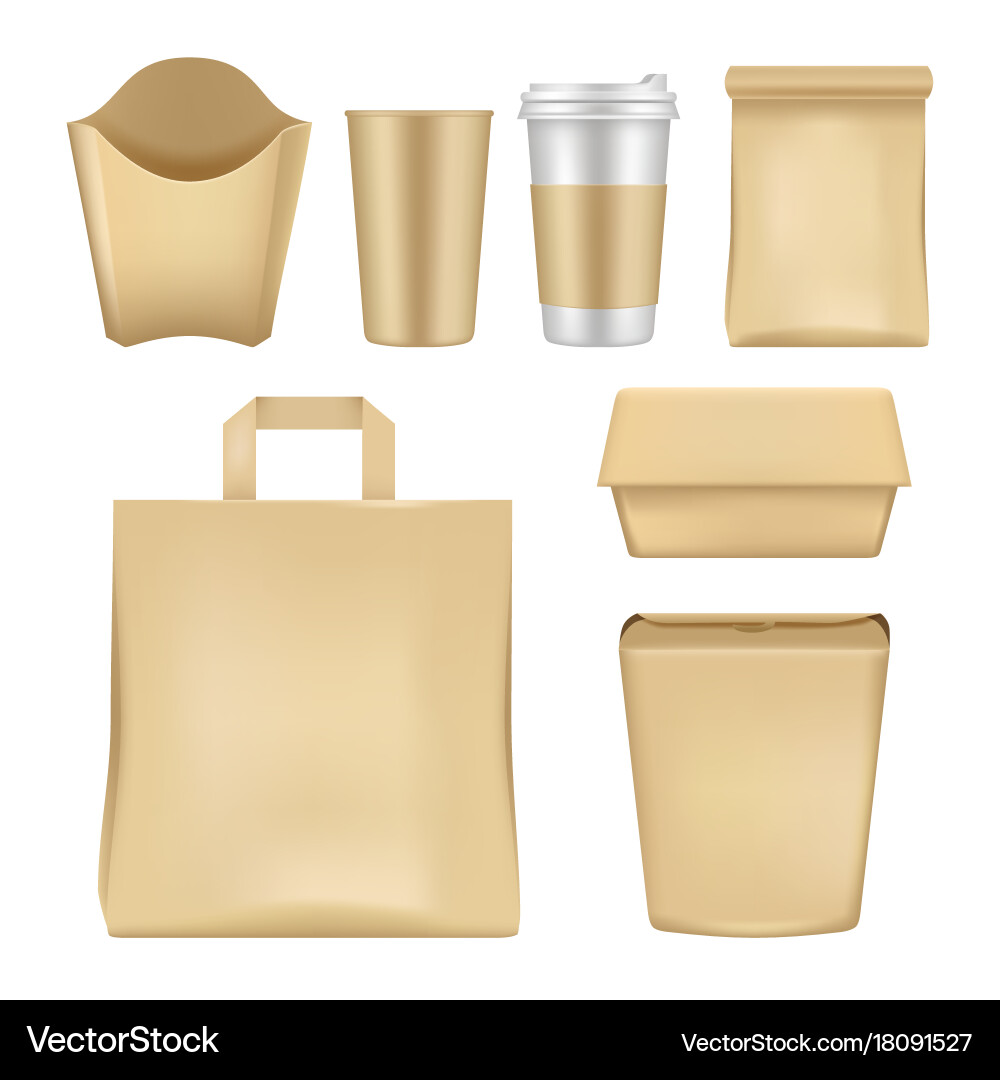 Realistic fast food package set Royalty Free Vector Image