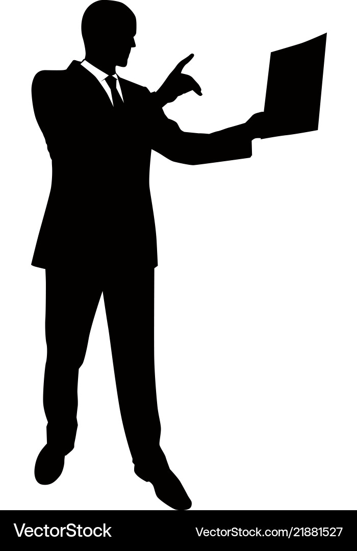 Silhouette of a man presenting report Royalty Free Vector