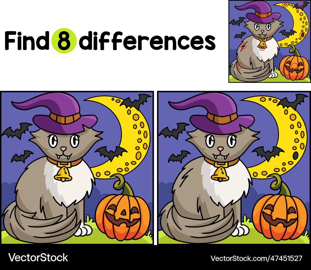 Vampire cat halloween find the differences Vector Image