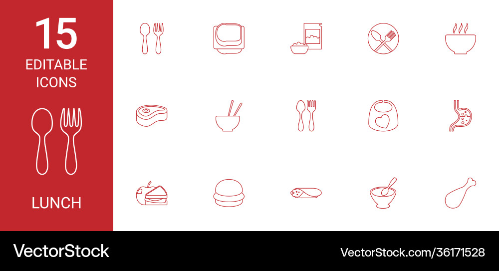 15 Mittagessen Icons Lizenzfreies Vektorbild
