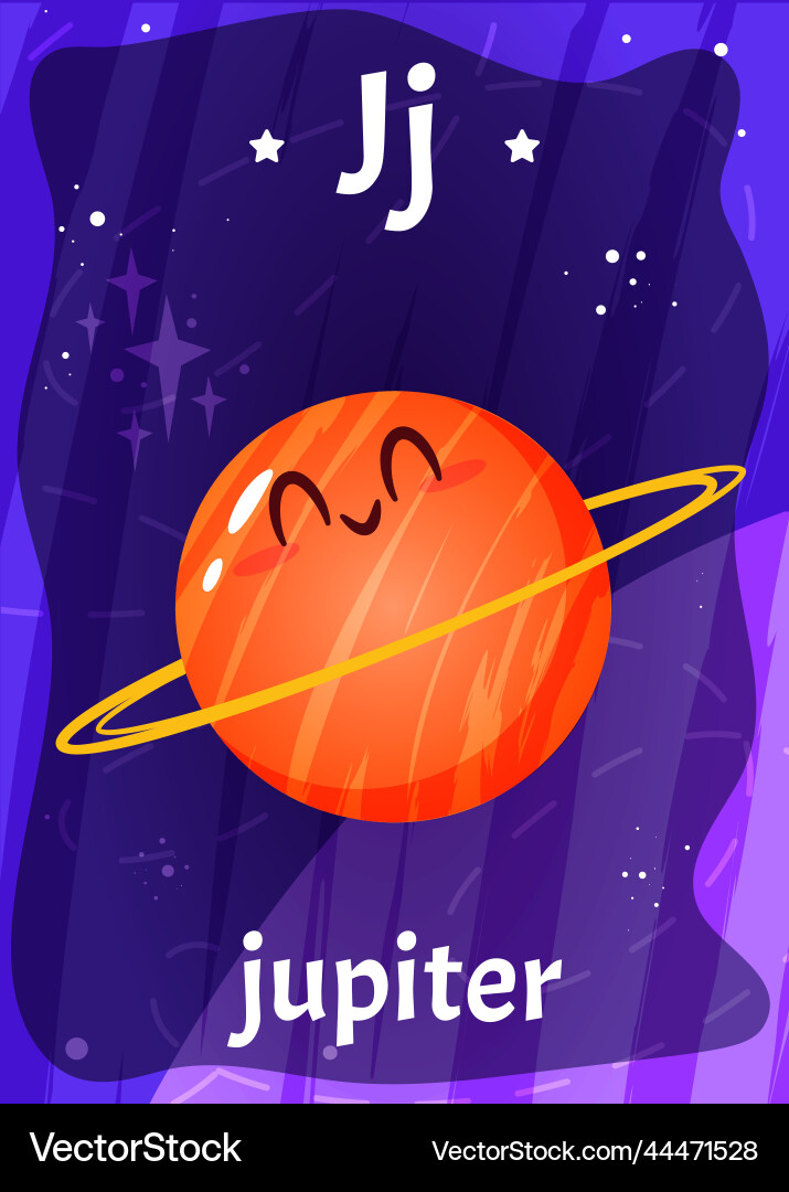 Cartoon printable space alphabet flashcard Vector Image