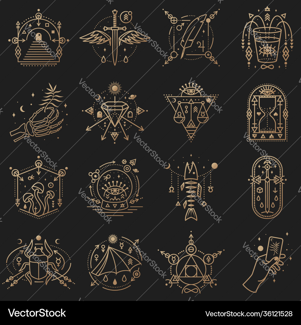 Esoteric symbols thin line geometric badge Vector Image