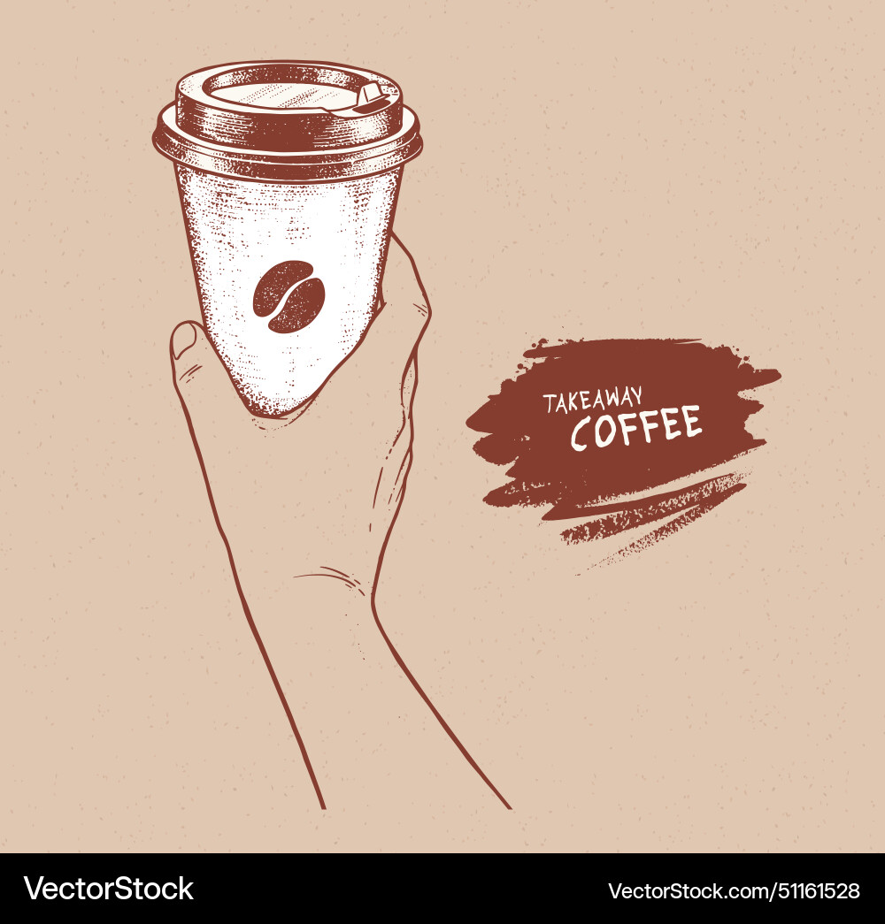 Hand holding coffee cup vintage Royalty Free Vector Image