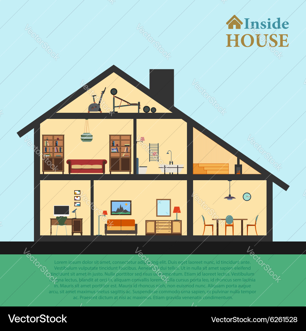 House inside detailed modern interior Royalty Free Vector
