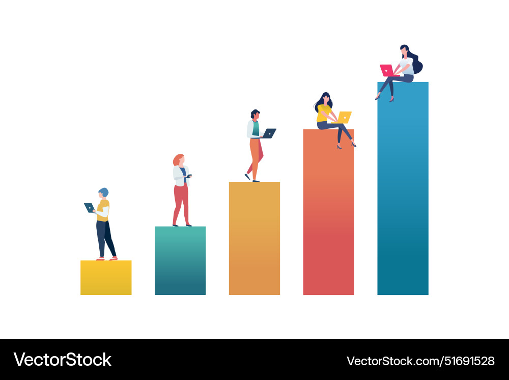 People on increase bar chart isolated white Vector Image