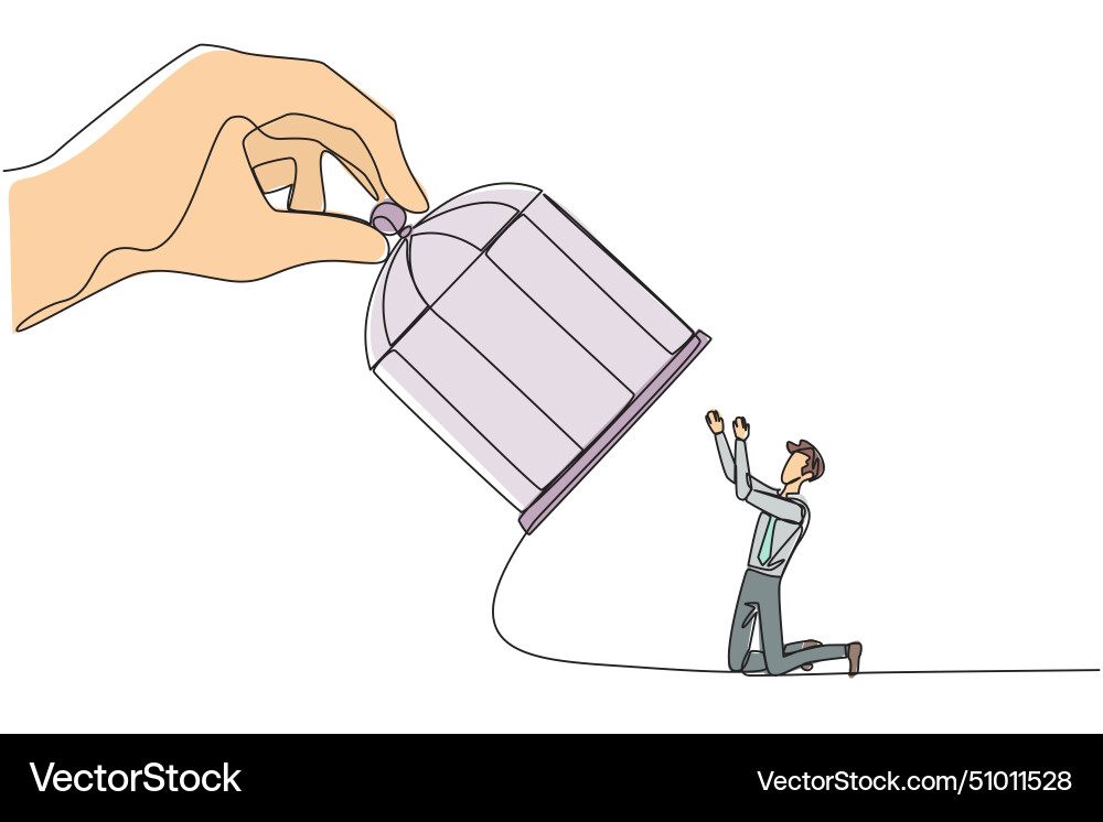 Single continuous line drawing big hand hold Vector Image