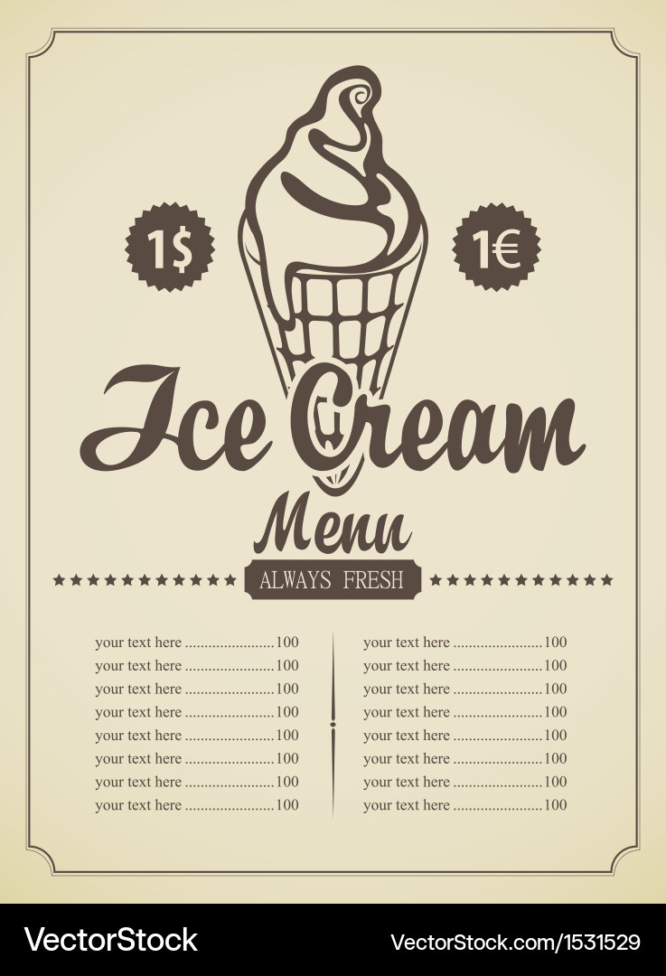Ice cream menu Royalty Free Vector Image - VectorStock