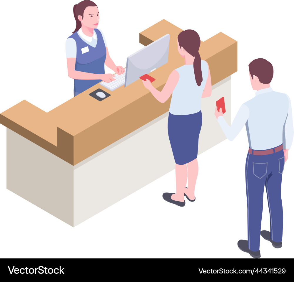 Isometric check in counter Royalty Free Vector Image
