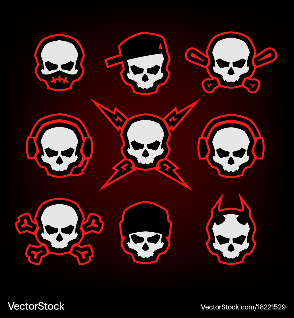 Skull logo set on a dark background Royalty Free Vector