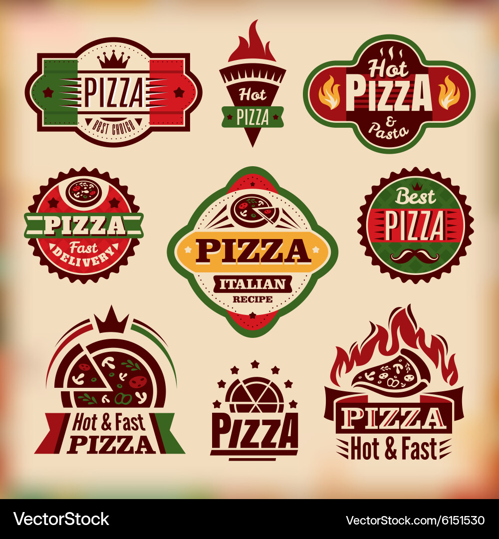 Set of vintage styled pizza labels Royalty Free Vector Image