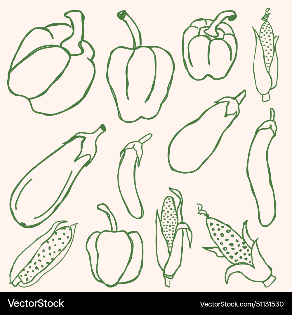 Vegetables outline collection Royalty Free Vector Image