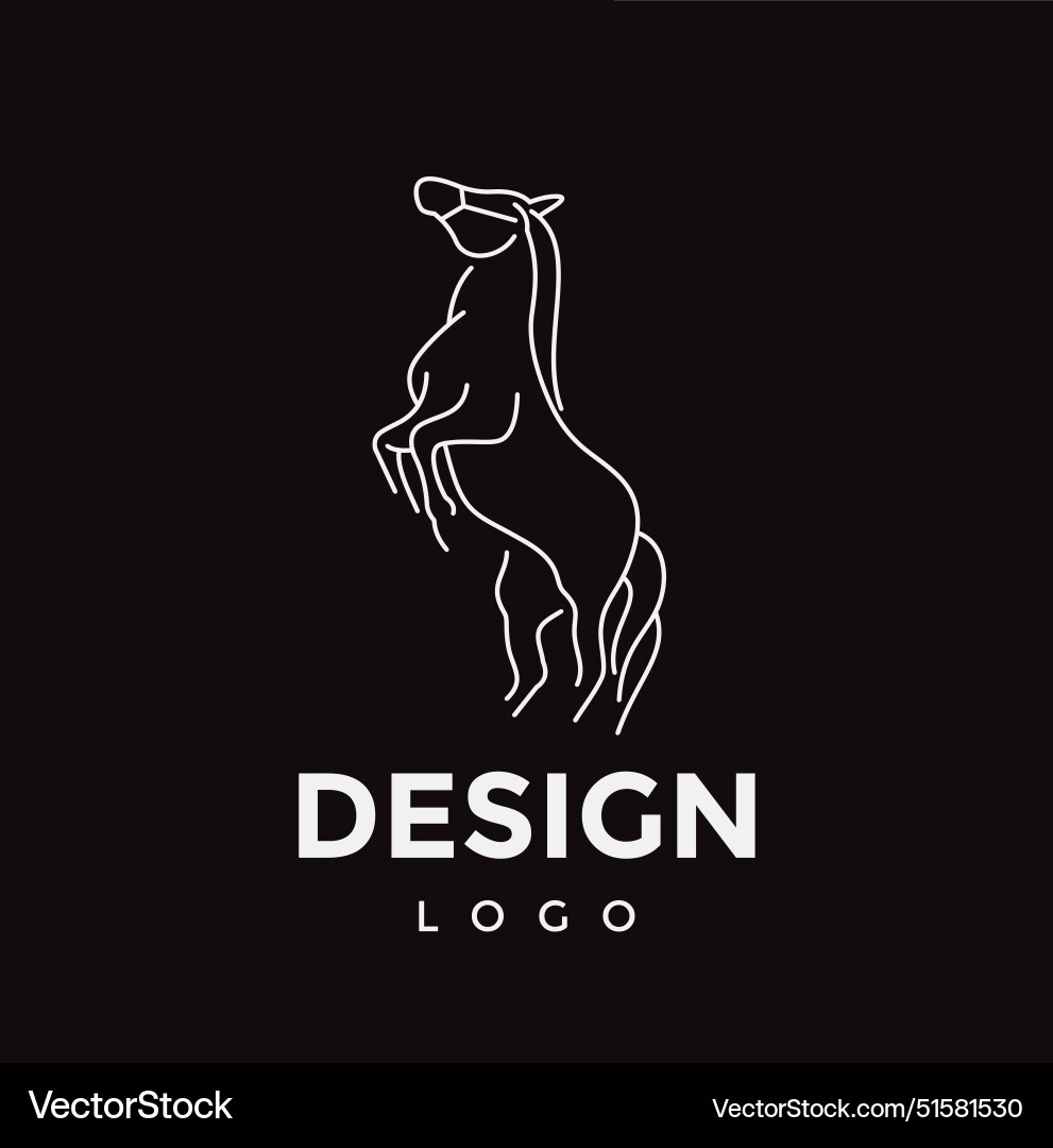 White single line horse logo Royalty Free Vector Image