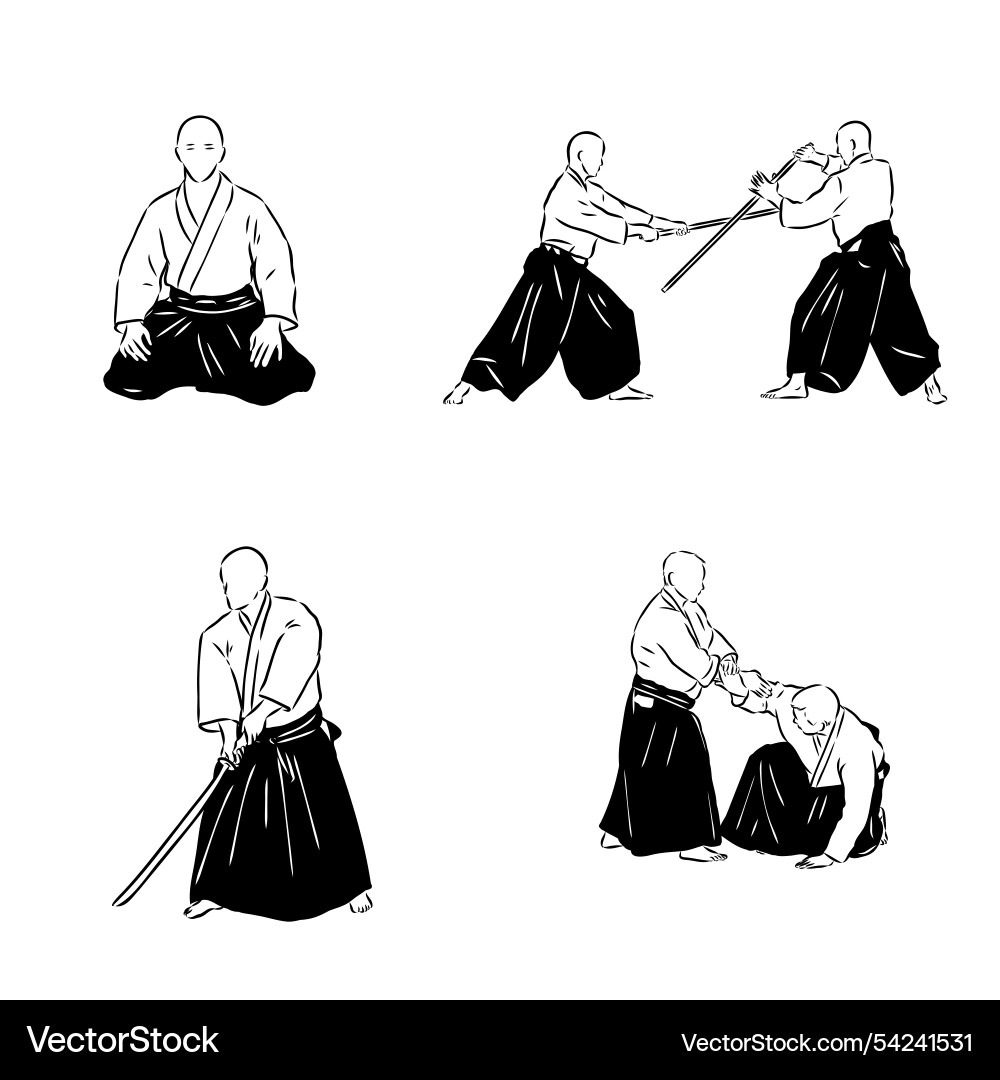 Aikido combat between athletes stylized Royalty Free Vector