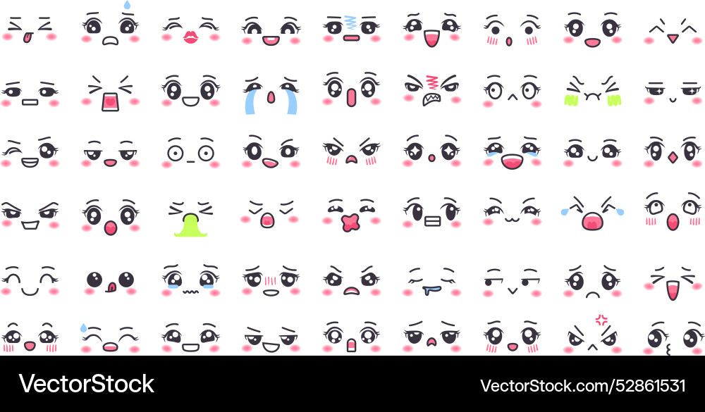 Cute Anime Chibi Faces Royalty Free Vector Image