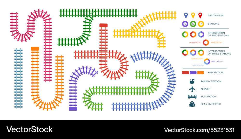 Train railway rail track kids constructor line Vector Image