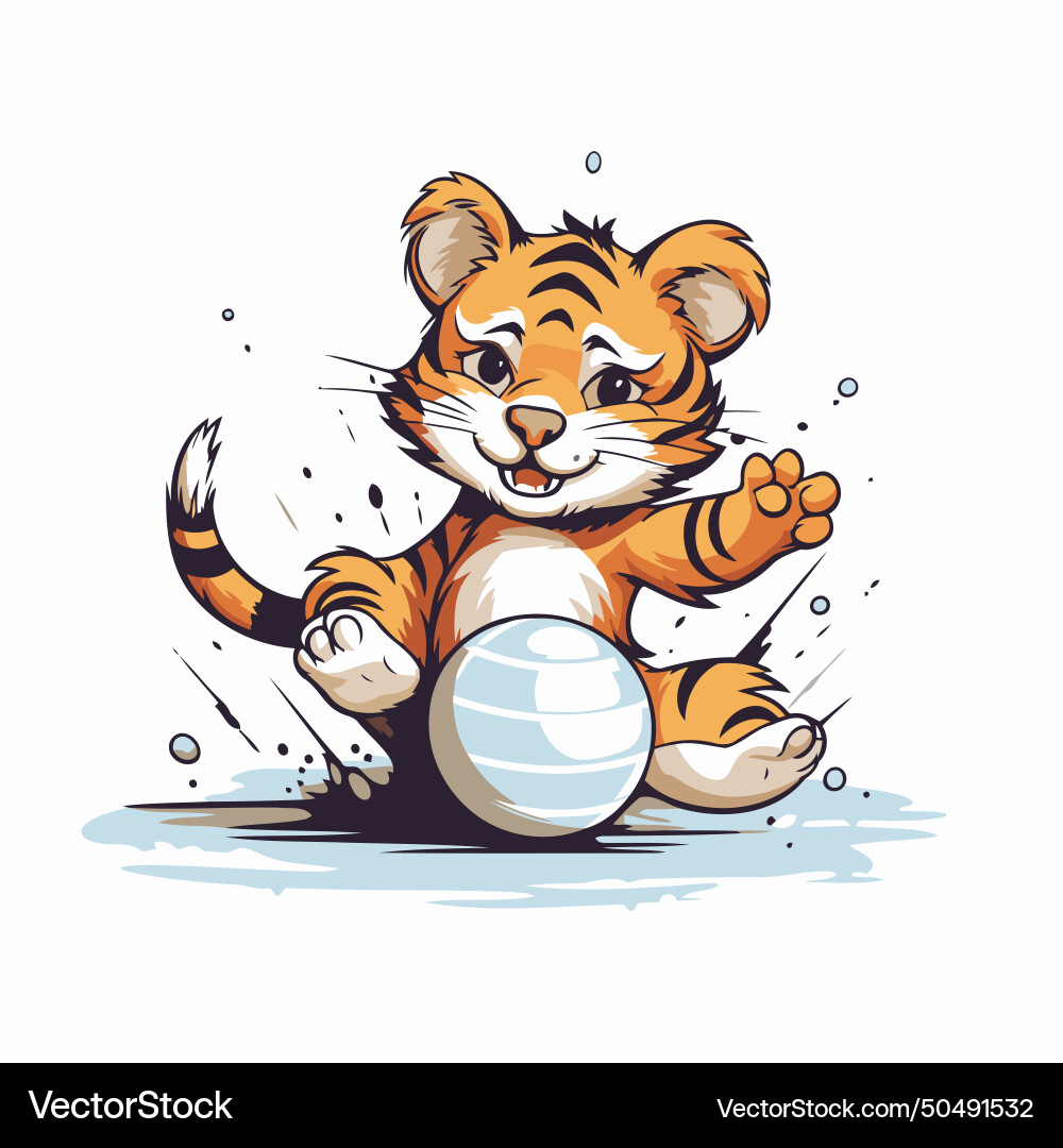 A tiger with ball on white background Royalty Free Vector