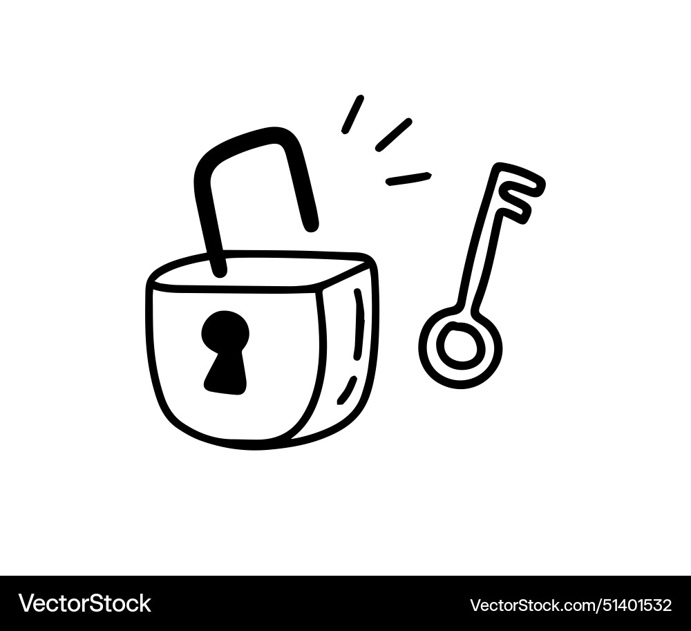 Doodle lock and key hand drawn sketch style Vector Image