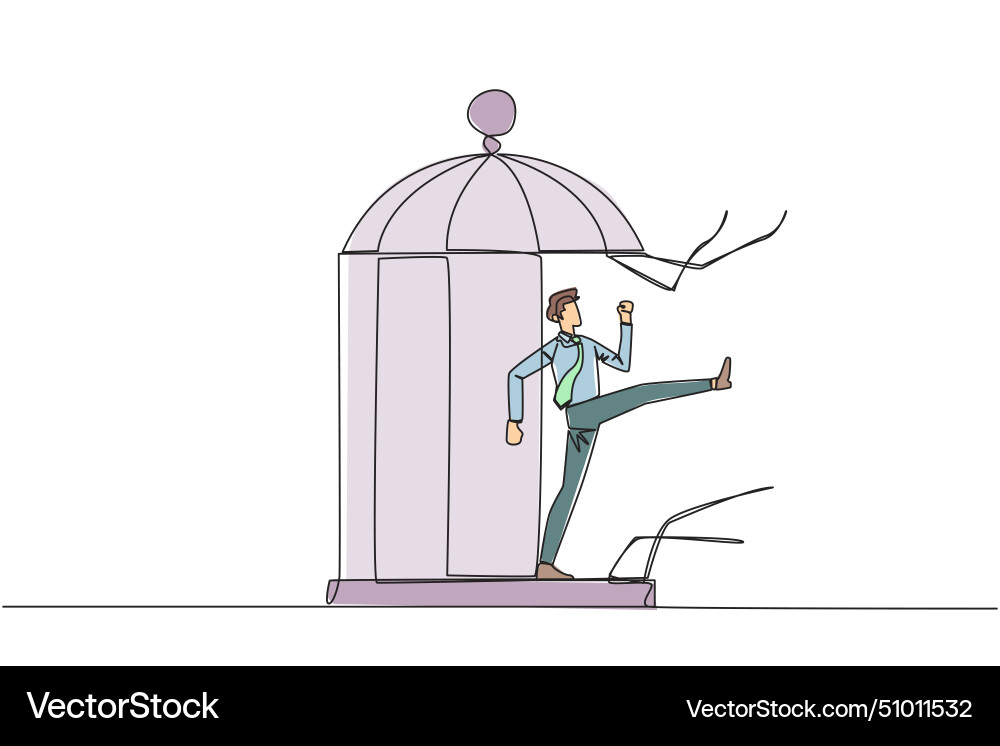 Single one line drawing businessman trapped Vector Image