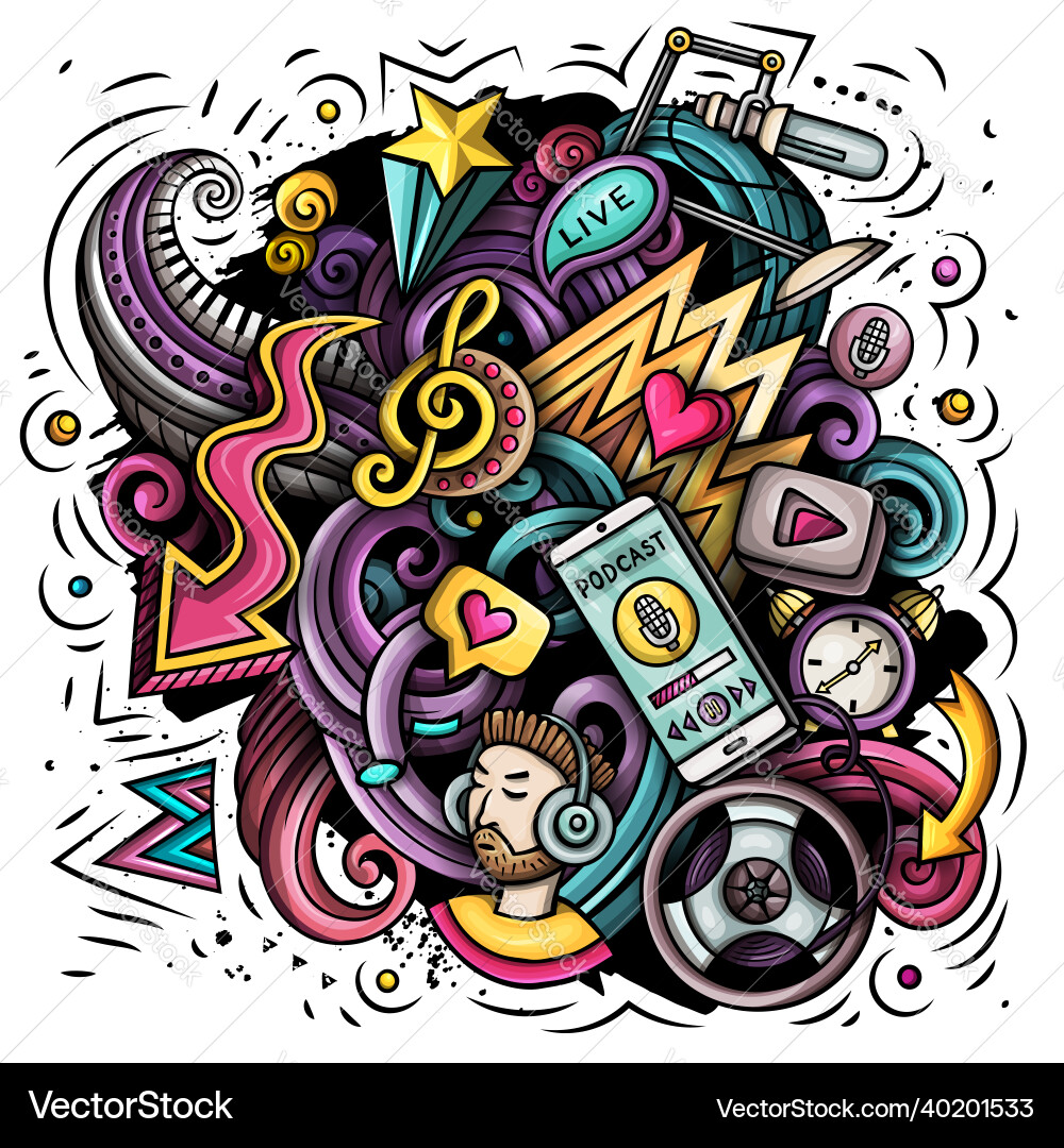 Audio content cartoon doodles funny Royalty Free Vector