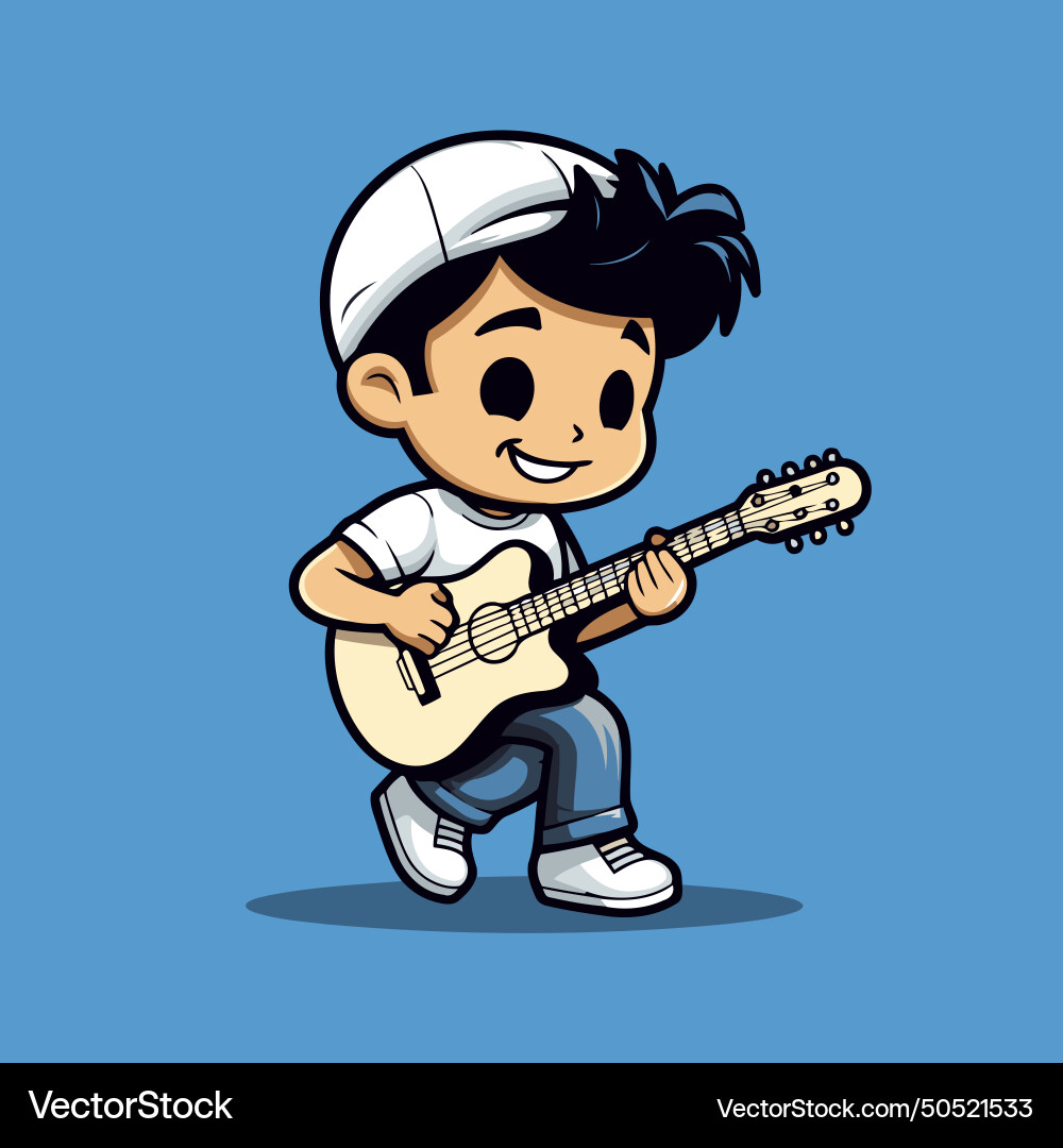 Cartoon boy playing guitar Royalty Free Vector Image