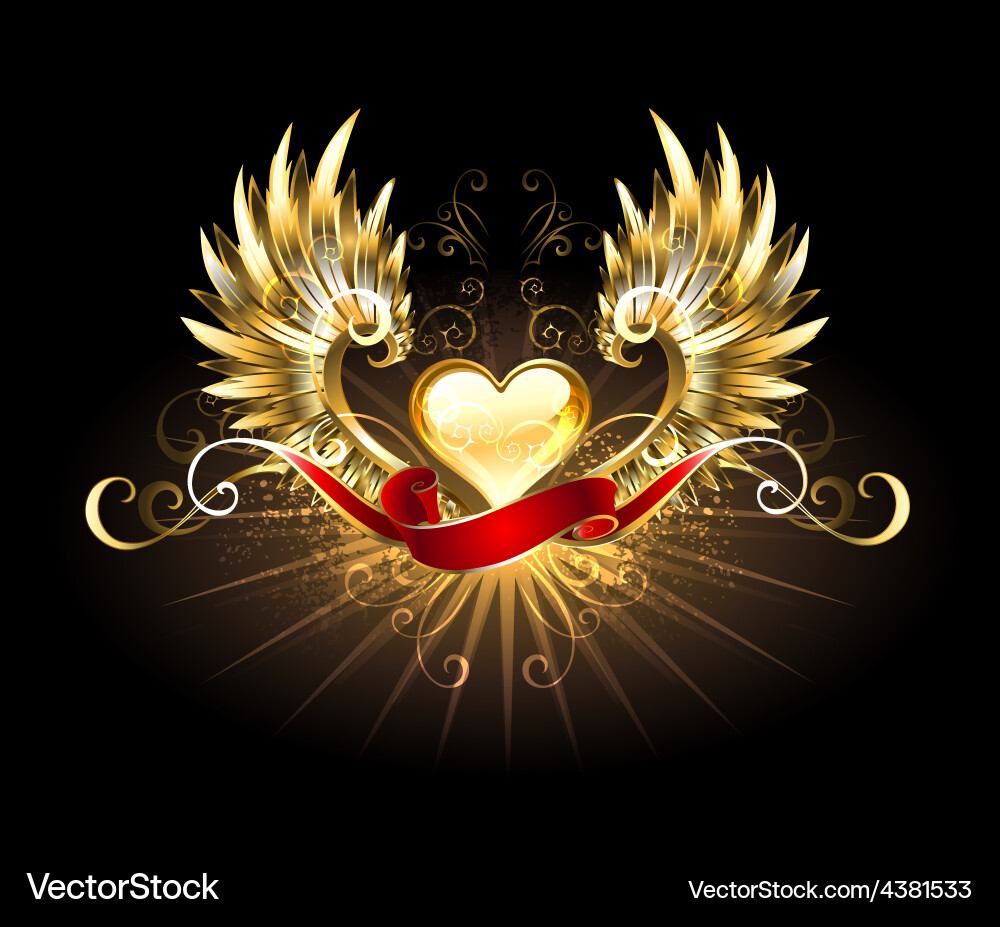 Golden heart with wings Royalty Free Vector Image