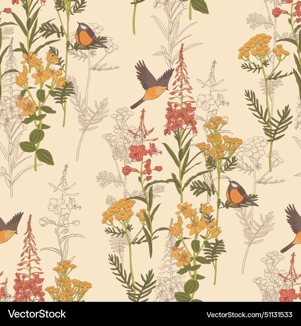 Seamless pattern with wild flowers Royalty Free Vector Image