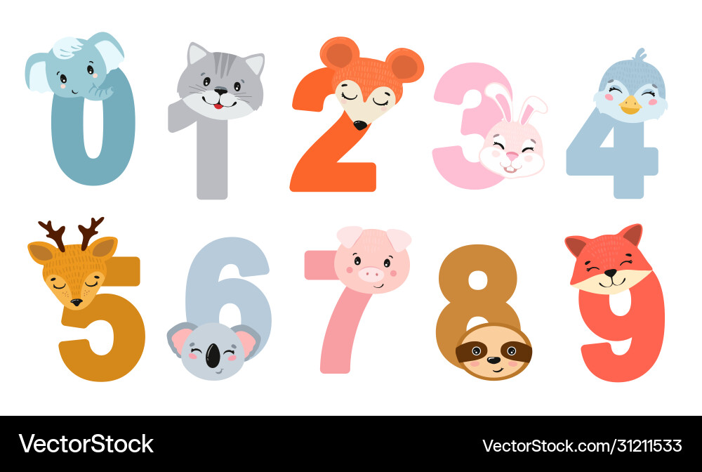 Set children numbers with animals Royalty Free Vector Image