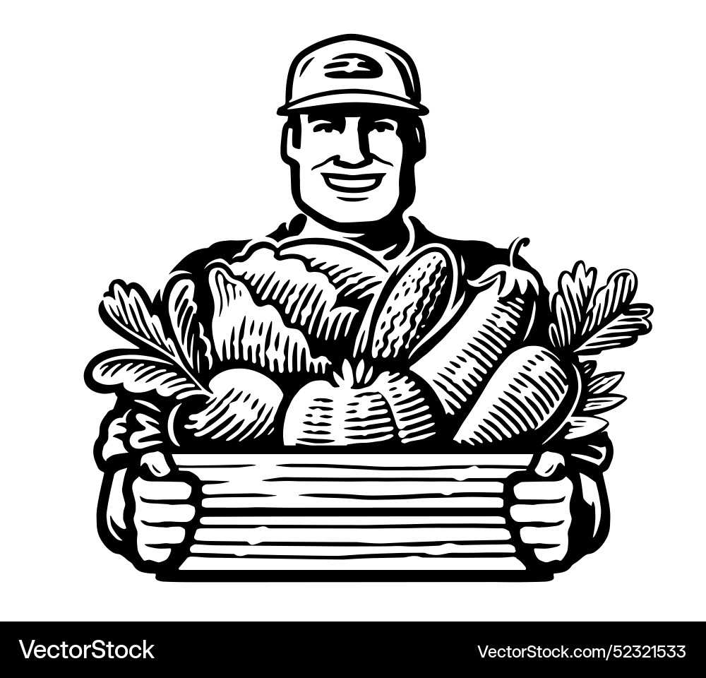 Worker holding crate with fresh organic vegetables