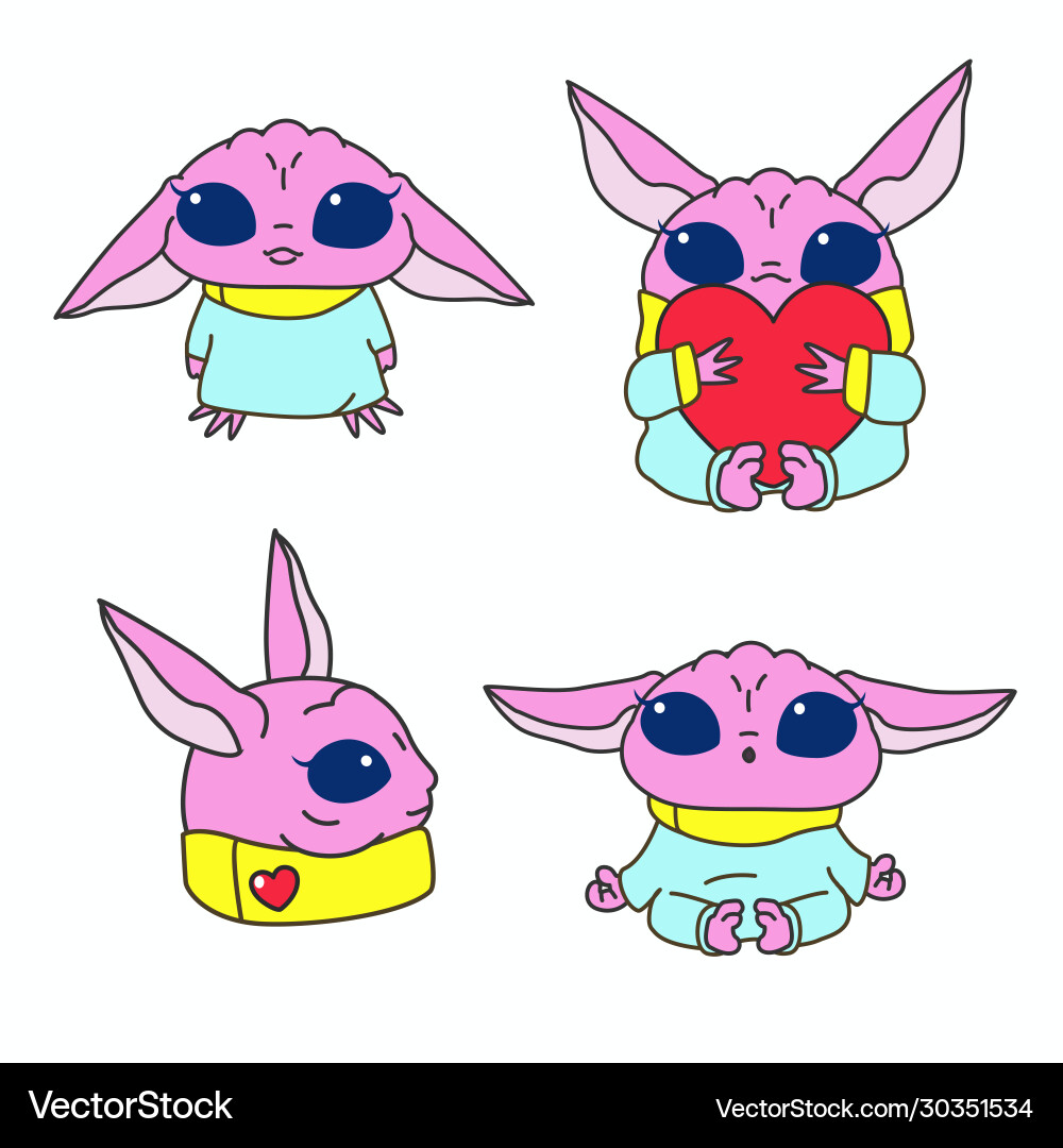 Cute Pink Alien Baby Yoda Royalty Free Vector Image