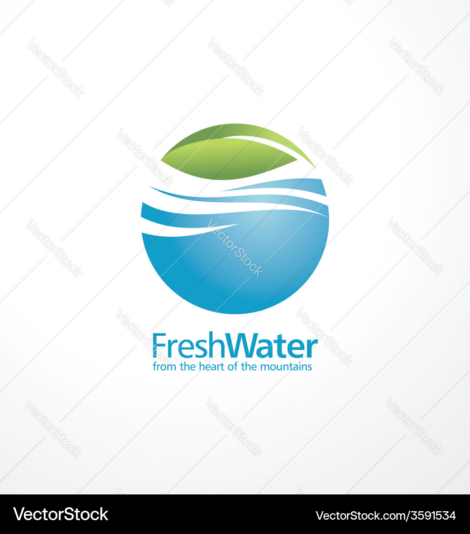 Fresh water and leaf creative logo design template