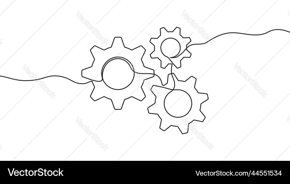 Gears wheels one continuous line drawing Vector Image
