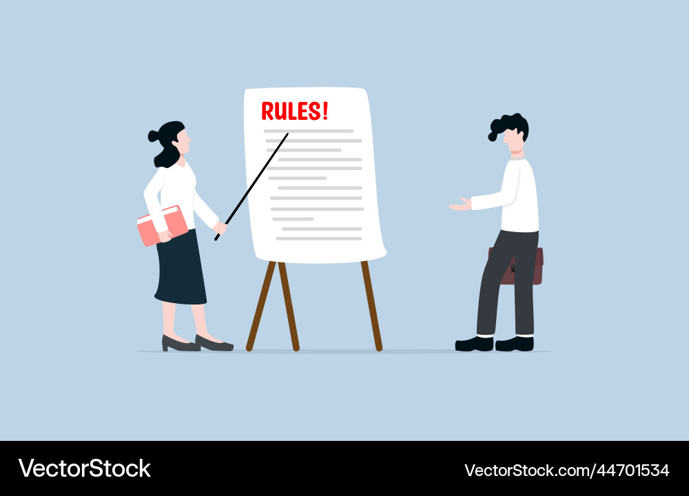 Hr officer telling rules for new employee Vector Image